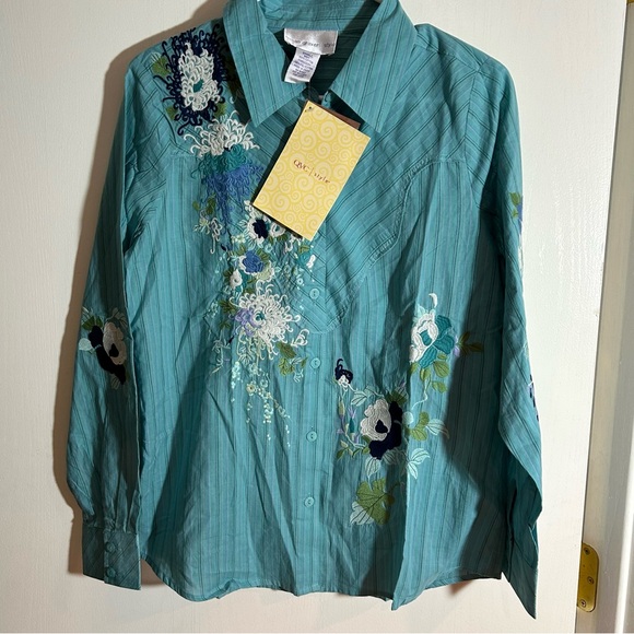 Susan Graver | Tops | Nwt Susan Graver Embroidered Button Down Blue ...